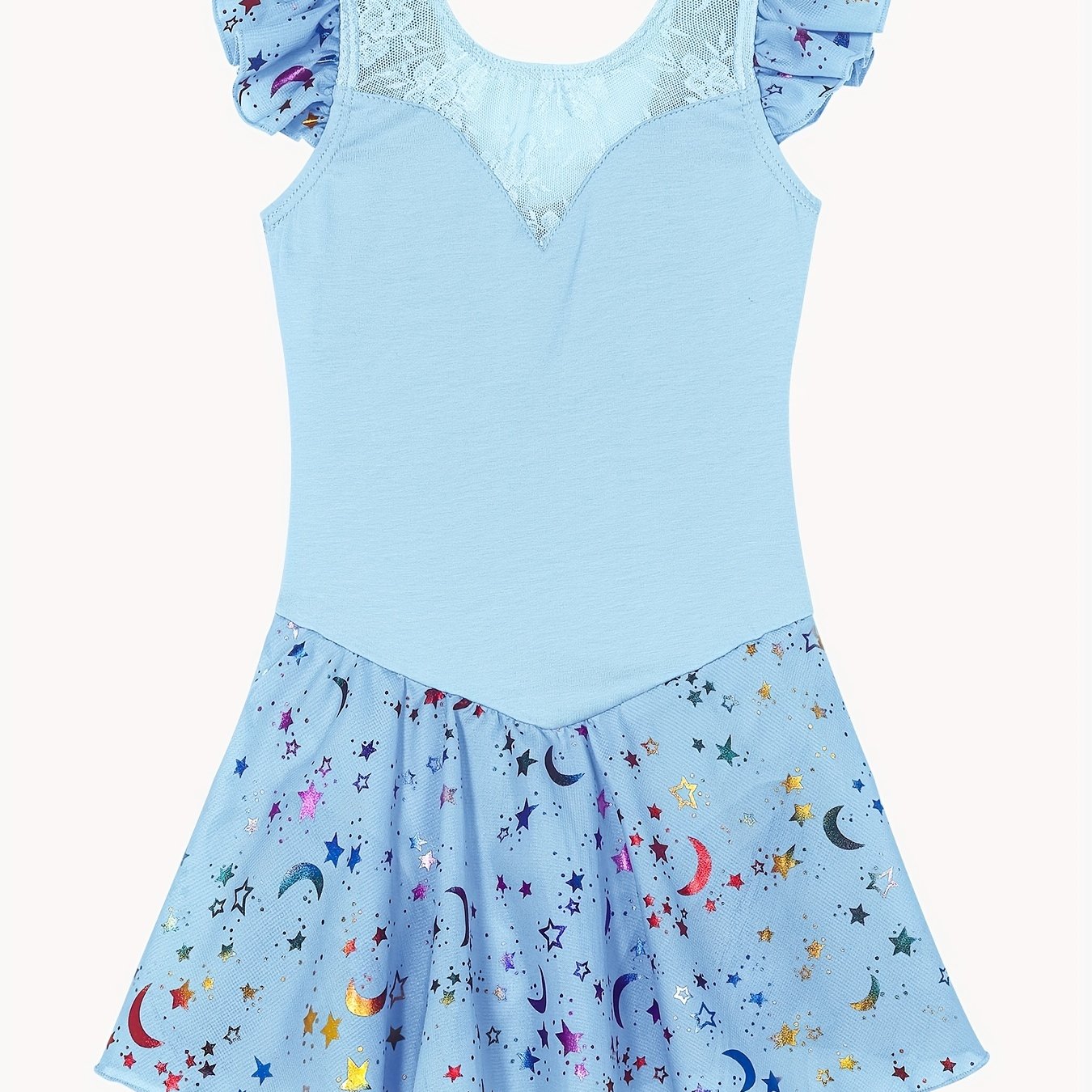 Girls Shiny Star Graphic High Stretch Ruffled Sleeve Ballet Dance Dress ...