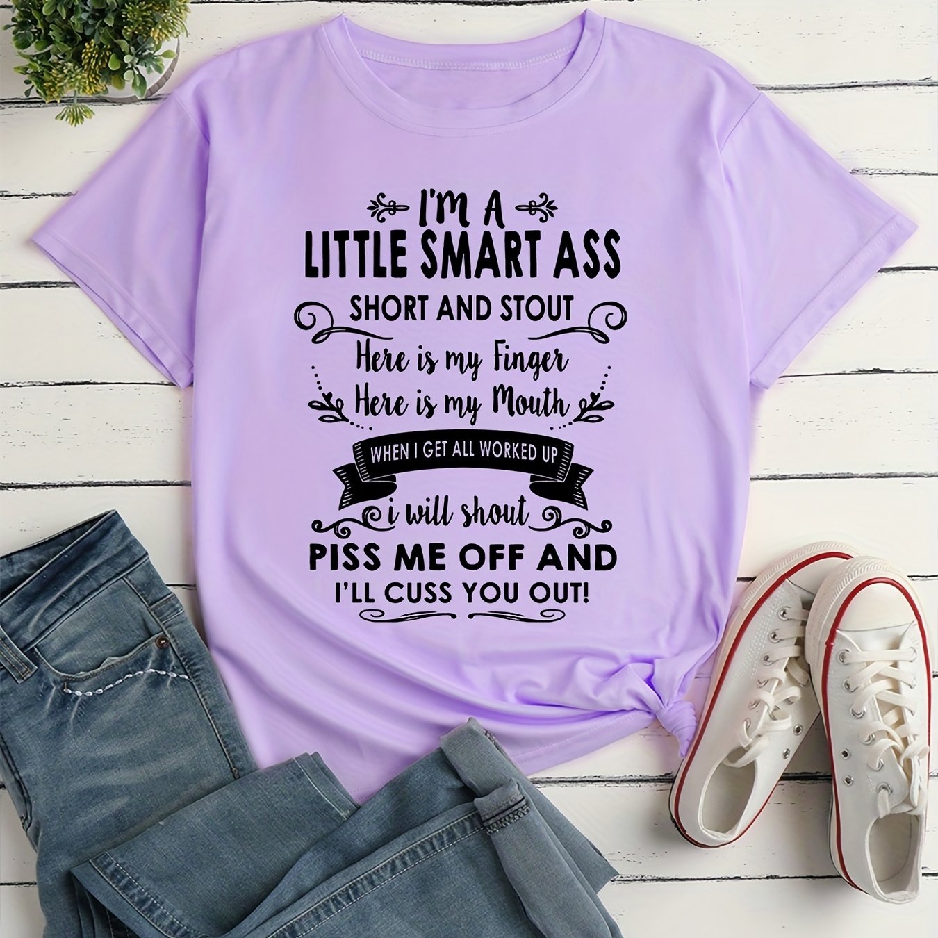 Plus Size Casual T shirt Women's Plus Slogan Print Short - Temu