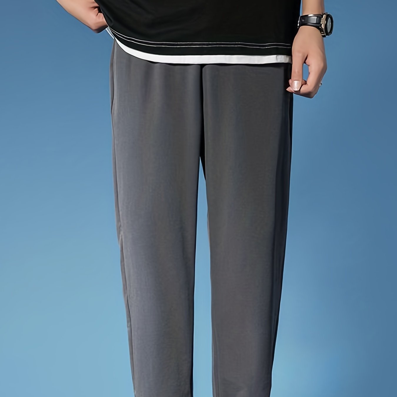 Classic Design Casual Slightly Stretch Drawstring Joggers Men's Pants ...