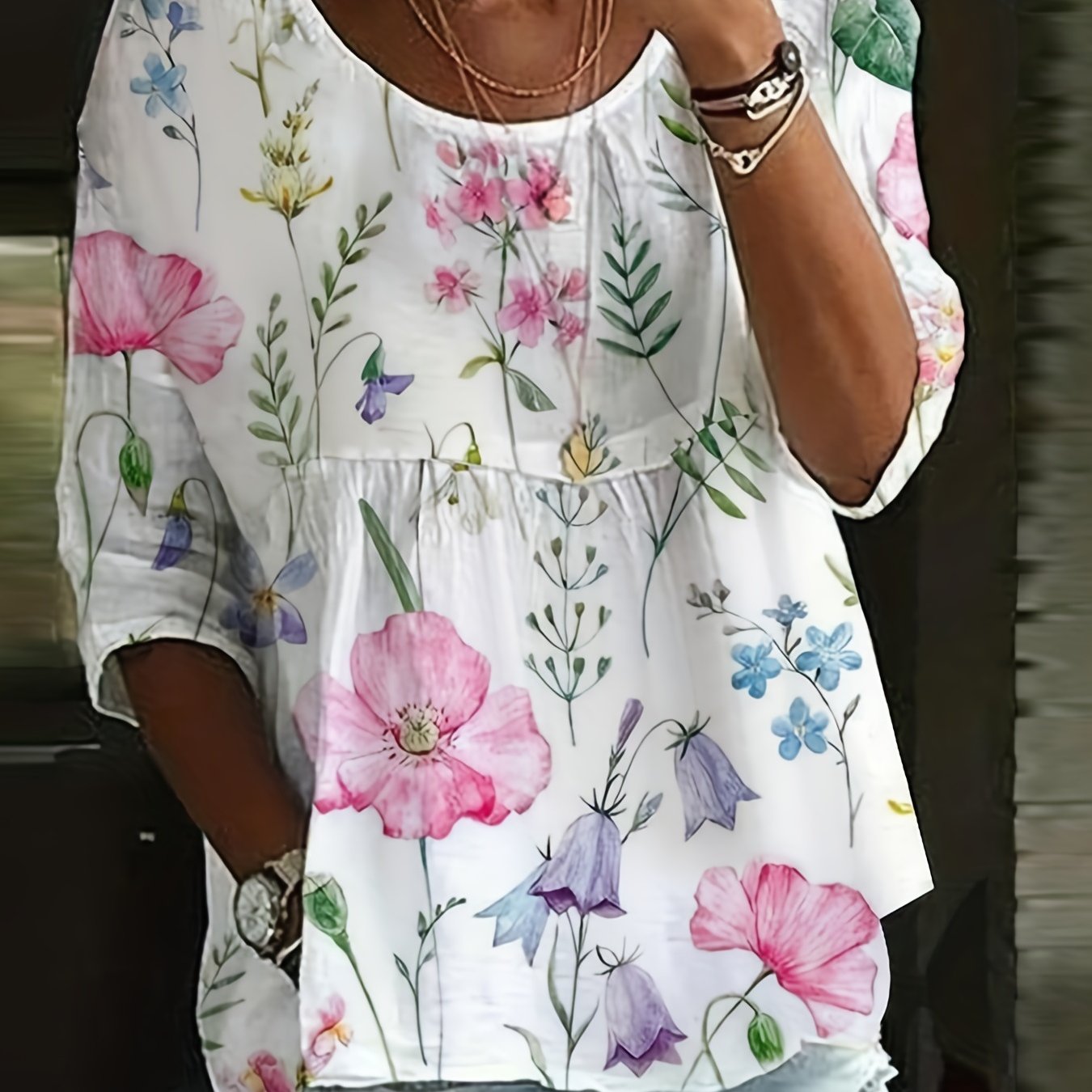 Plus Size Casual T Shirt Women's Plus Floral Print Half Sleeve Round ...