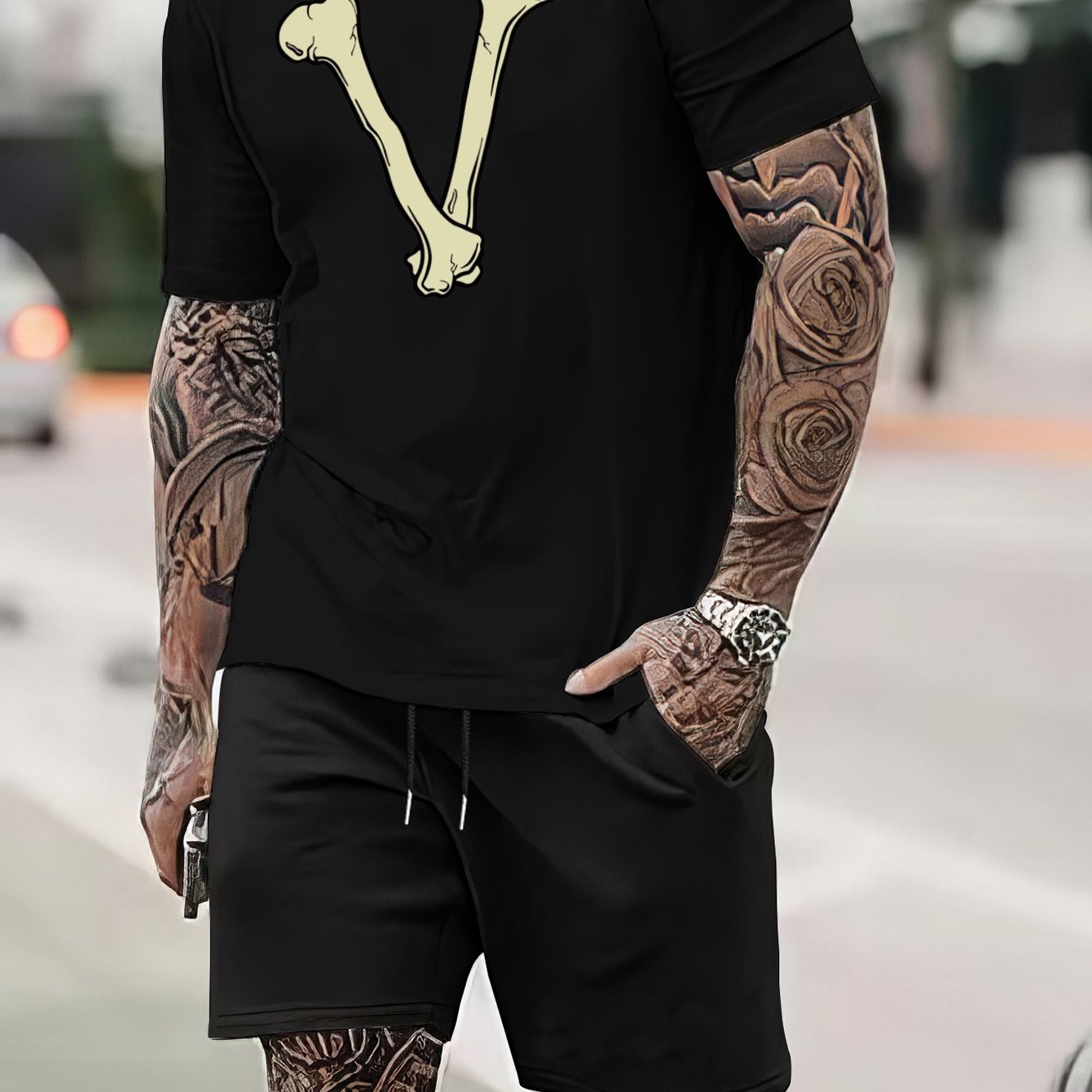 Men's Casual Bone V Letter Creative Graphic Print Short - Temu United ...