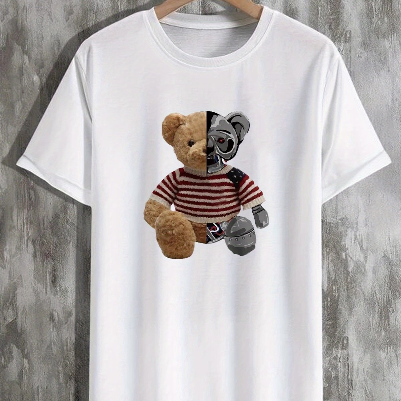 Futuristic Robot Bear Pattern Print Men's Comfy T Shirt Graphic Tee Men ...