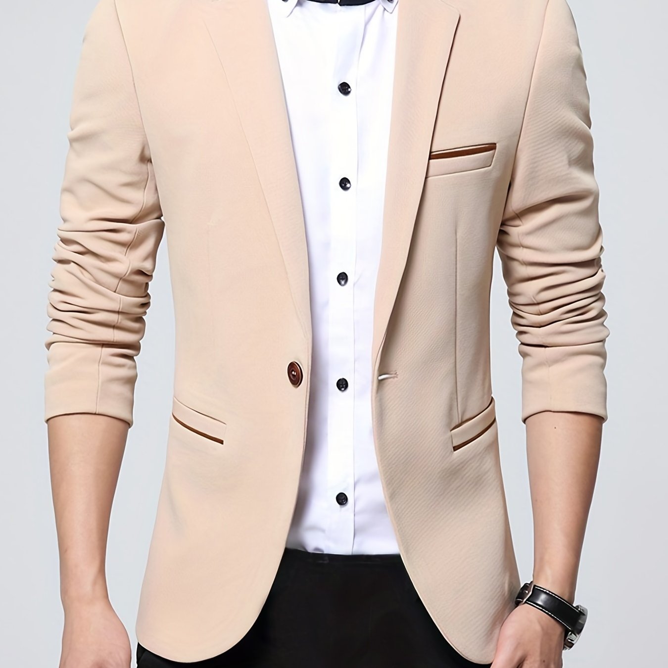 One Button Blazer Men's Casual Solid Color Lapel Sports Coat For Spring ...