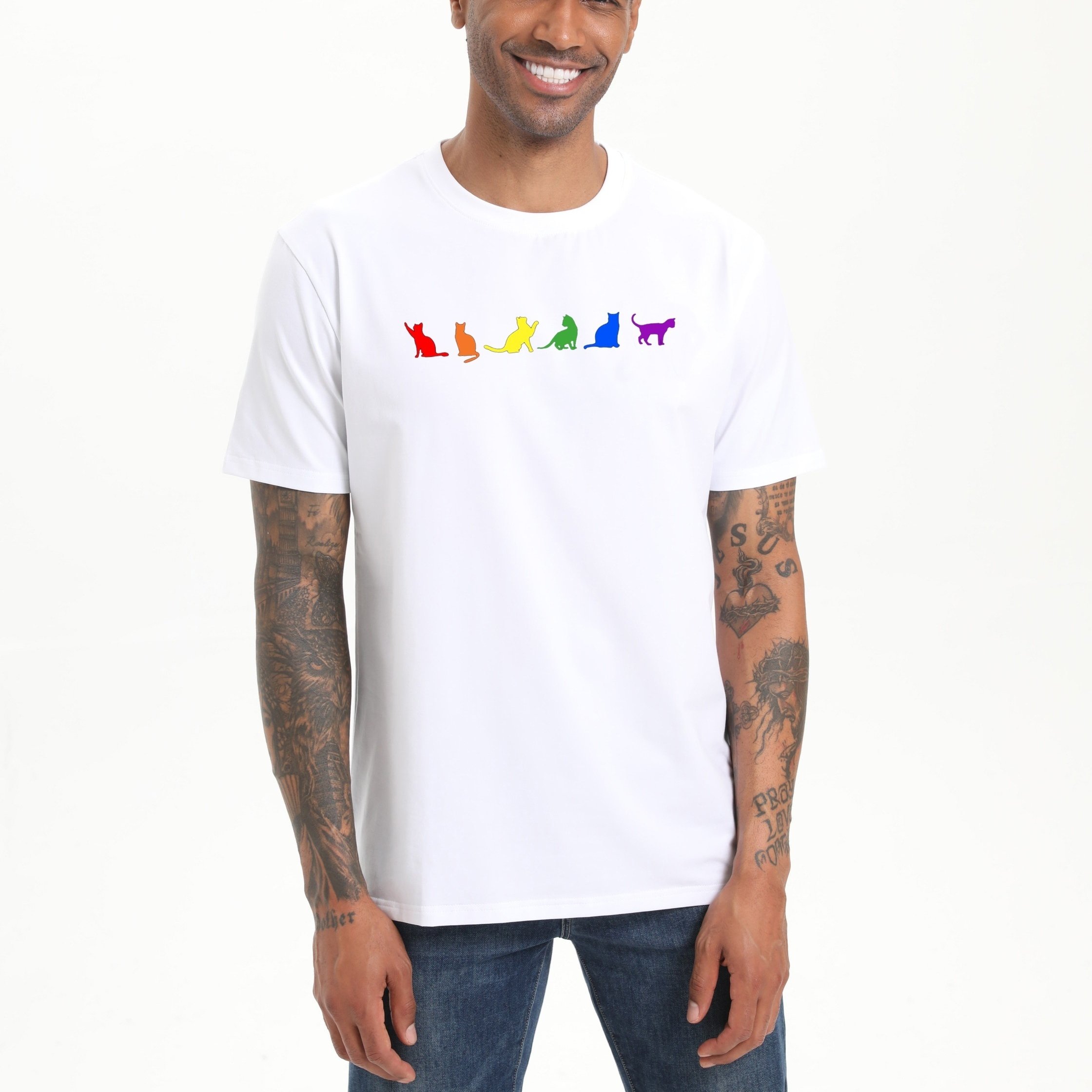 Cat Silhouettes Print T Shirt Tees For Men Casual Short Sleeve Tshirt ...