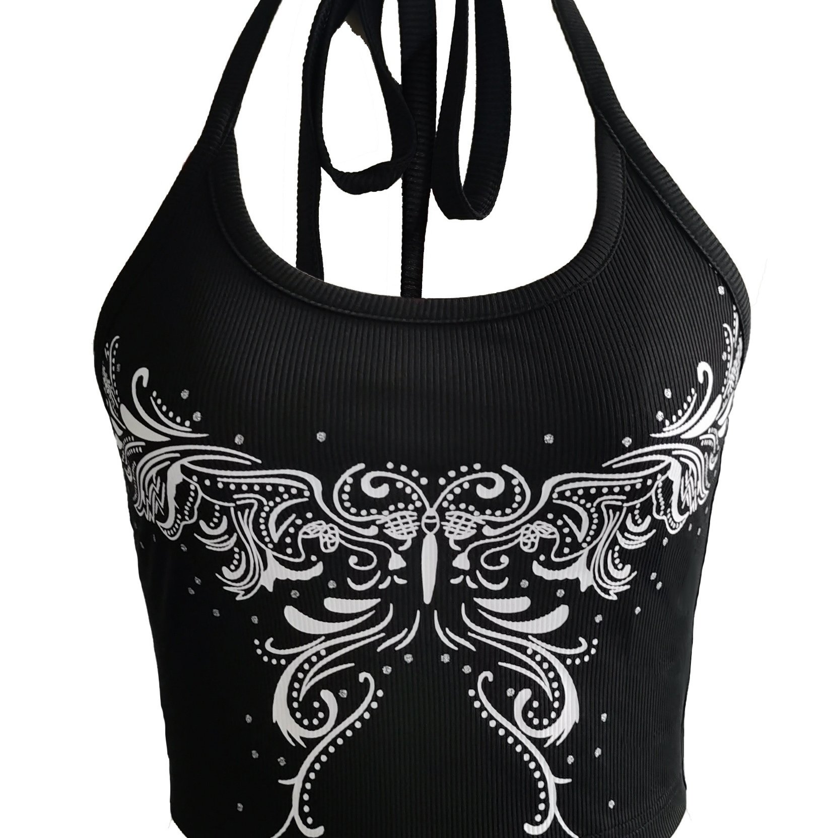 Grunge Butterfly Print Halter Top Slim Summer Sleeveless Top Women's ...