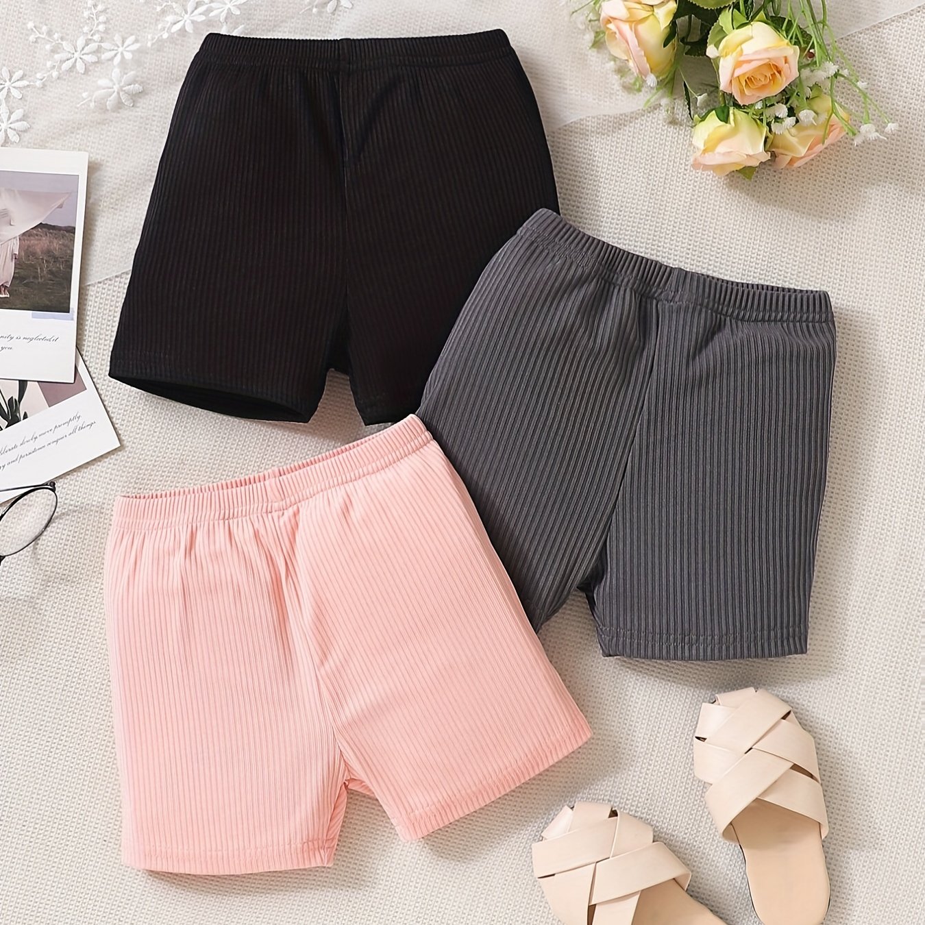 Toddler Baby Girls Ribbed Kit Shorts Spring Summer Clothes 3pcs Set ...