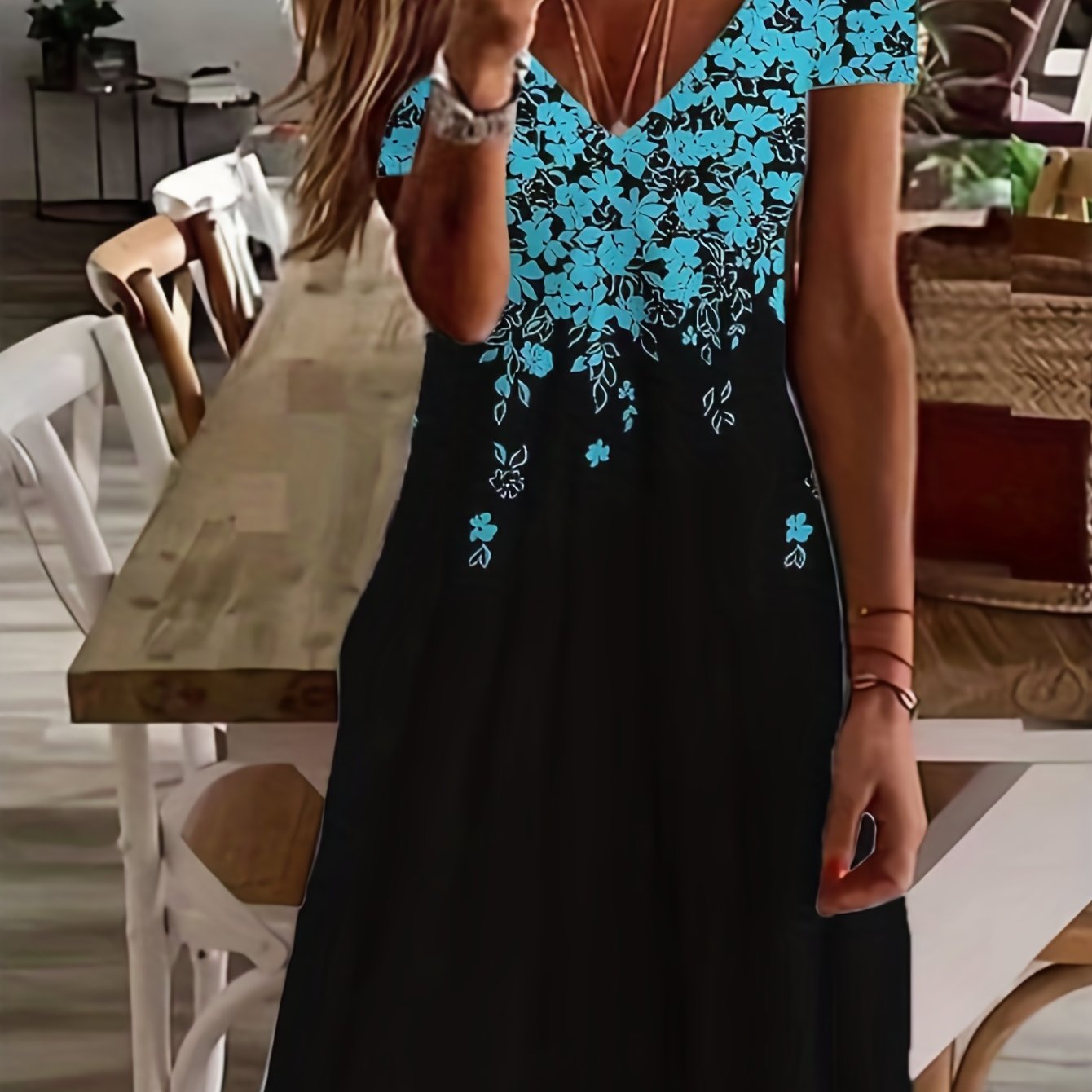 Floral Print Dress Casual V Neck Short Sleeve Summer Dress Women's ...