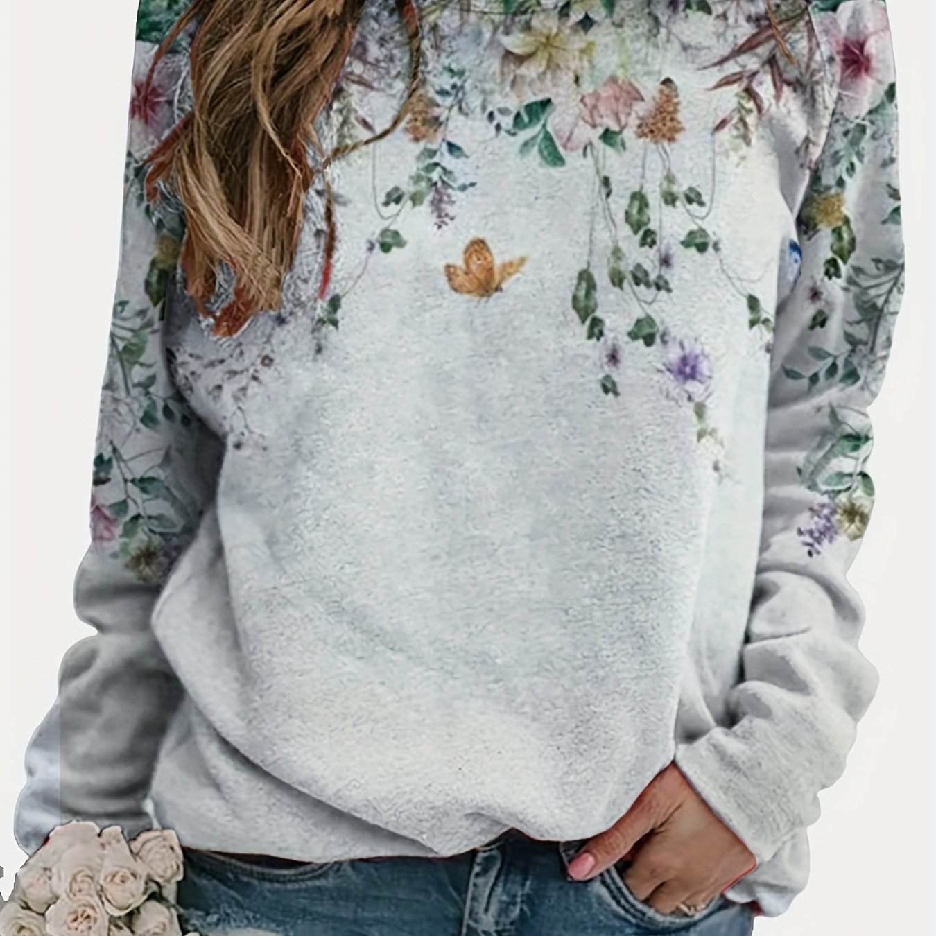 Marble Print Gradient Sweatshirt Casual Crew Neck Long Sleeve ...