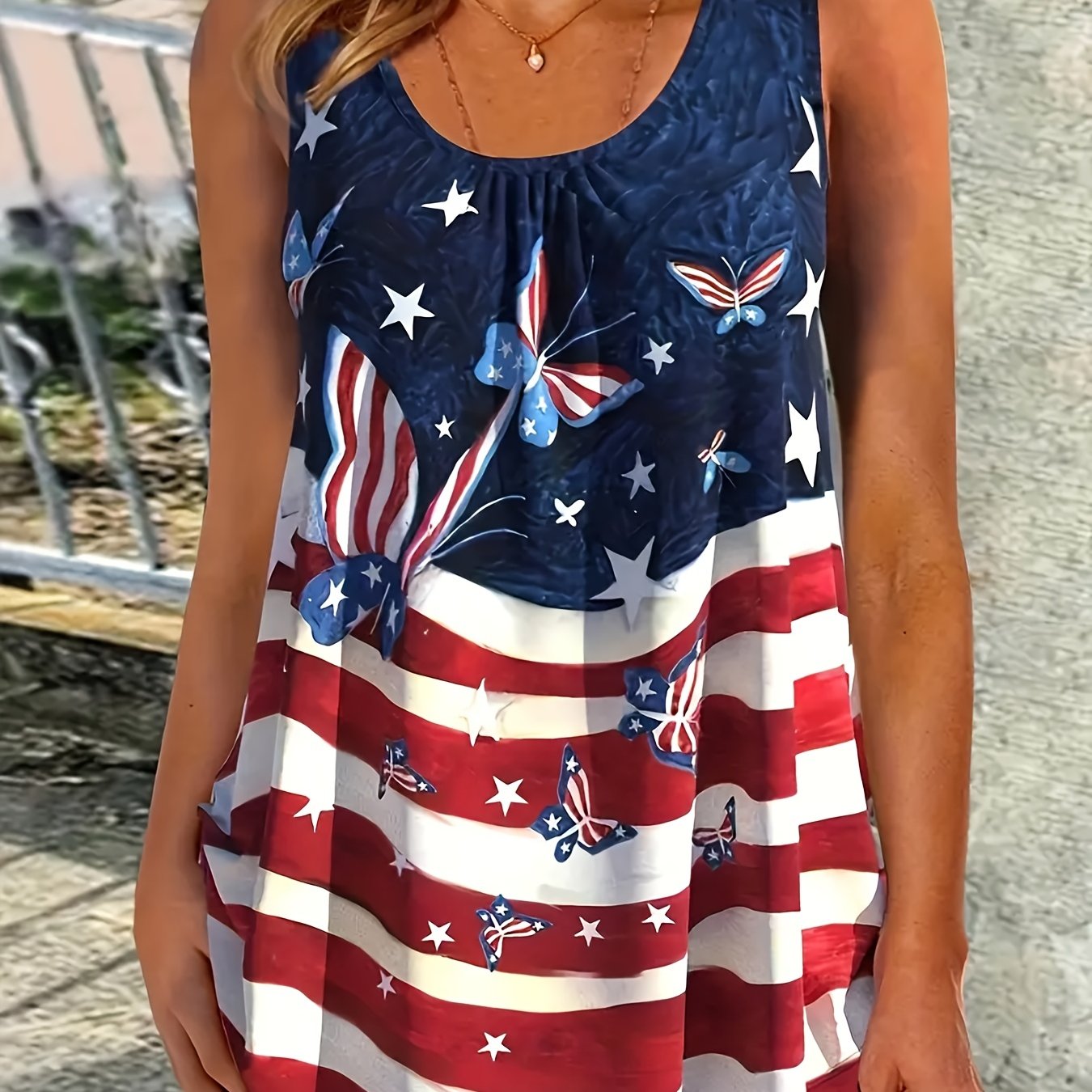 American Flag Print Tank Top Casual Crew Neck Independence Day ...
