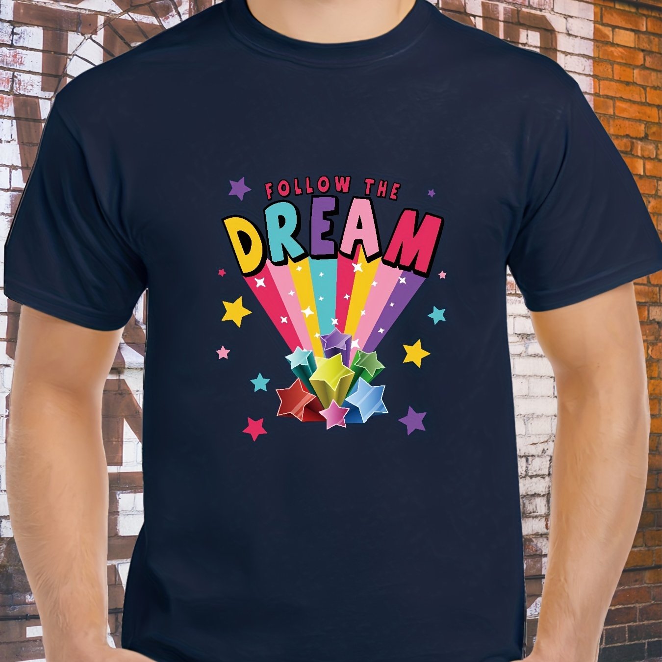 Follow Dream Print Men's Graphic Design Crew Neck T shirt - Temu United ...