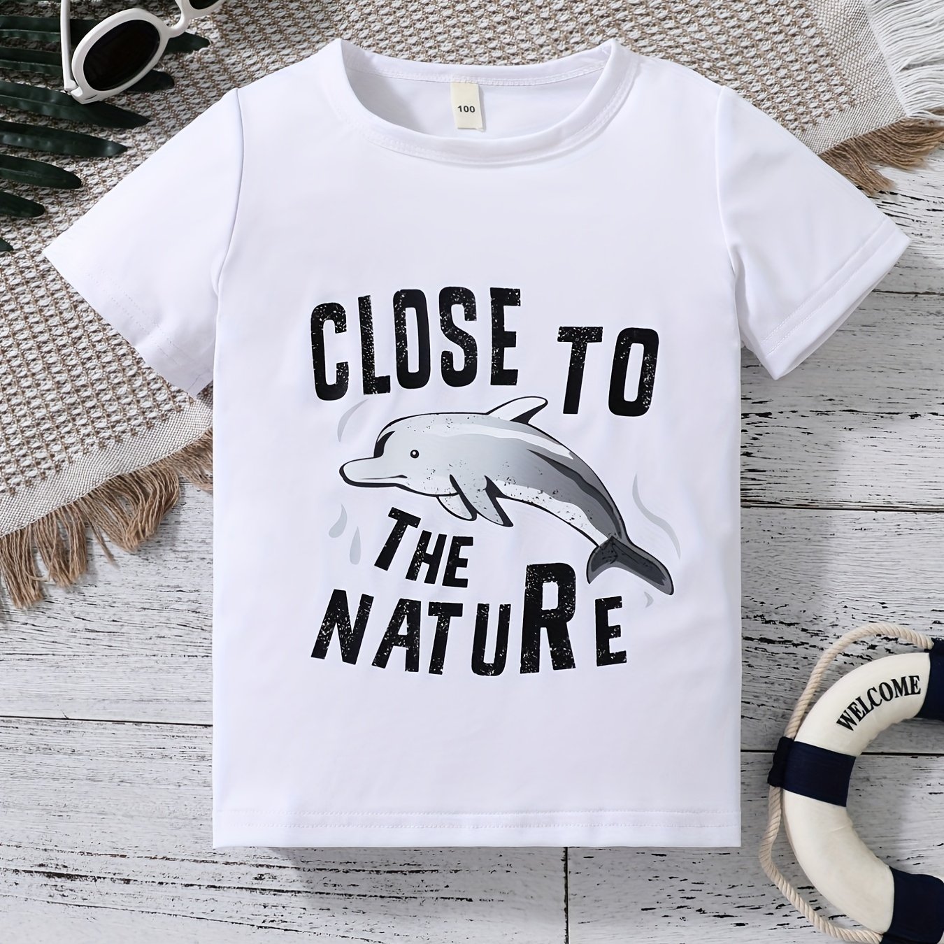 Cute Whale Close To The Nature Letter Print Boys Creative T Shirt Casual Lightweight Comfy Short ...