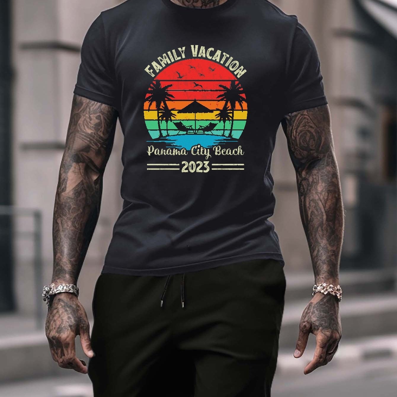 Plus Size Men's Set: Summer Sunset Vibes Graphic Print T - Temu Canada