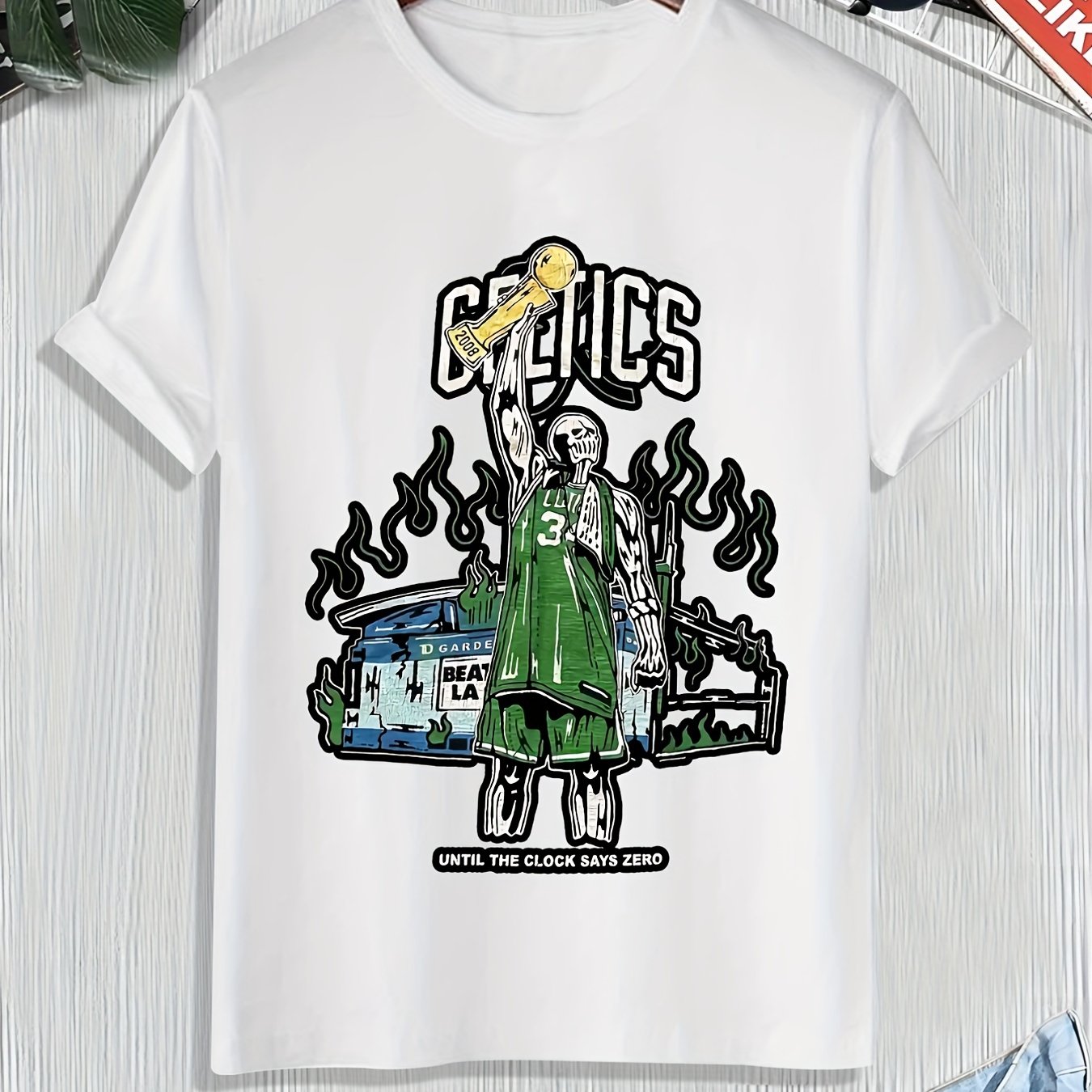 Skeleton With A Trophy Print T Shirt Tees For Men Casual Short Sleeve ...