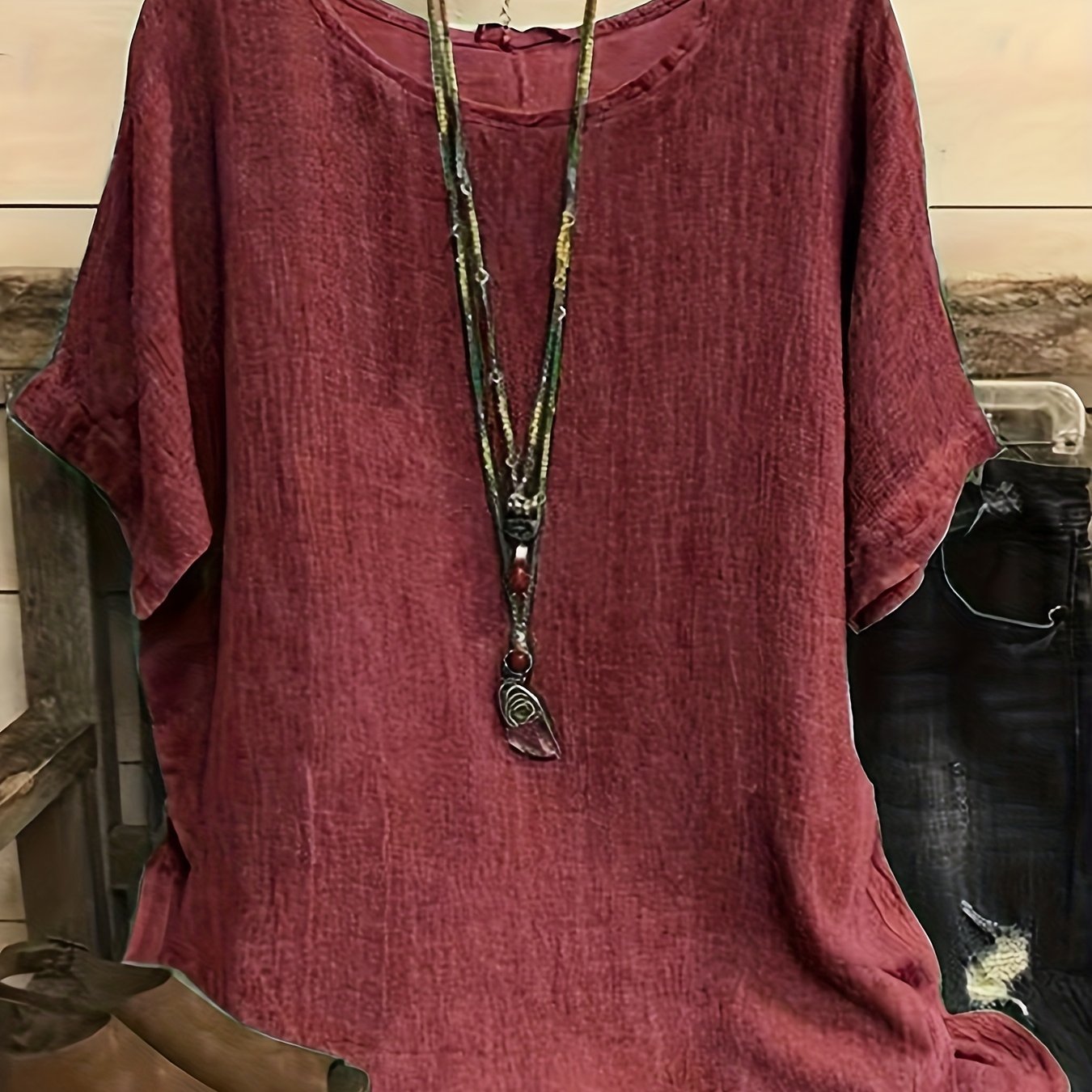 プラスサイズカジュアルTシャツ レディースプラスソリッドラウンドネック非ストレッチ半透明ルーズタンクトップ - Temu Japan