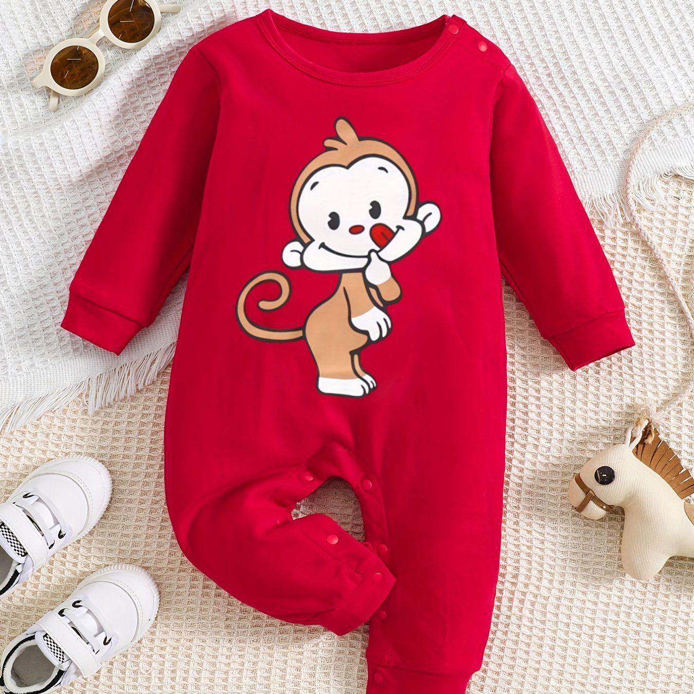 Baby Cute Onesie Long Sleeve Shoulder Buckle Romper Cartoon - Temu ...