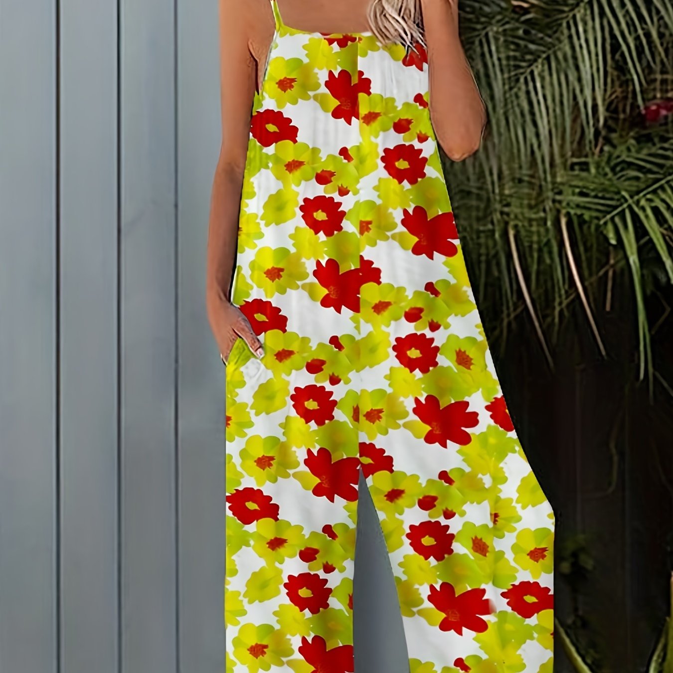 Boho Floral Print Wide Leg Palazzo Jumpsuit Casual Cami Jumpsuit With ...