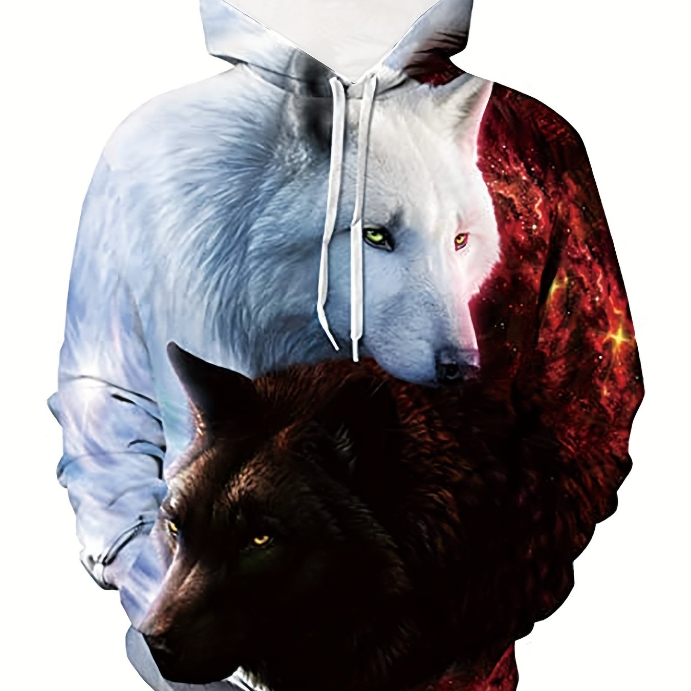 Plus Size Men's 3d Printing Wolf Pattern Casual Hoodies Drawstring ...