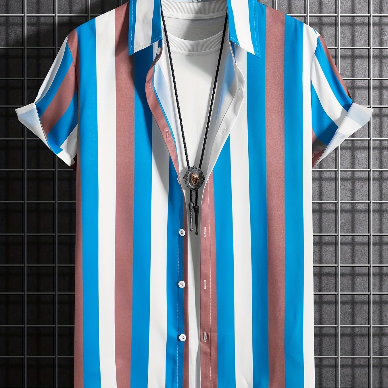 Trendy Stripe Print Men's Casual Short Sleeve Shirt Men's - Temu United ...