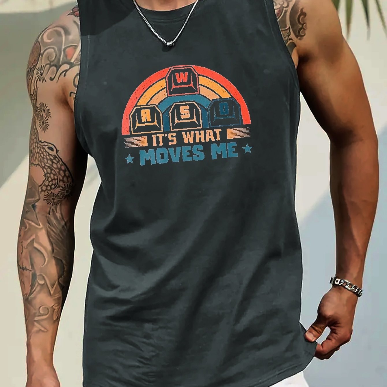 Plus Size Men's Rainbow "'s Moves " Graphic Print Tank Top - Temu ...