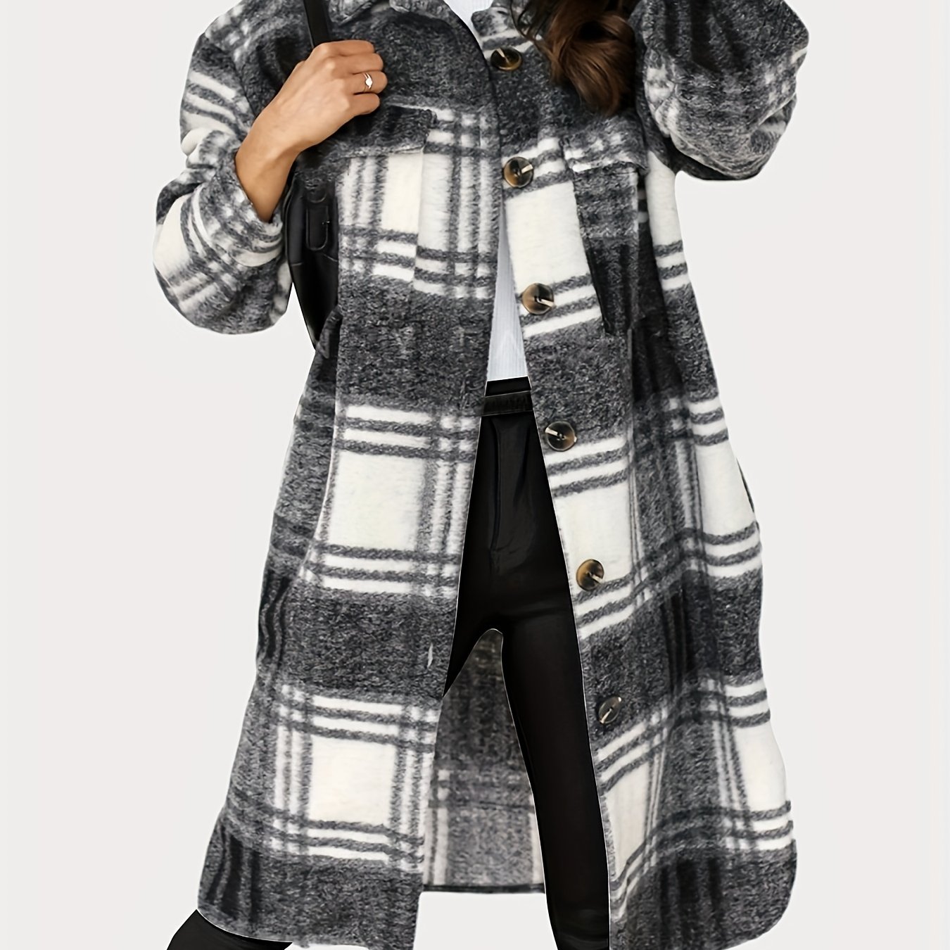 Plaid Print Shacket Jacket Casual Button Front Turn Collar - Temu Canada