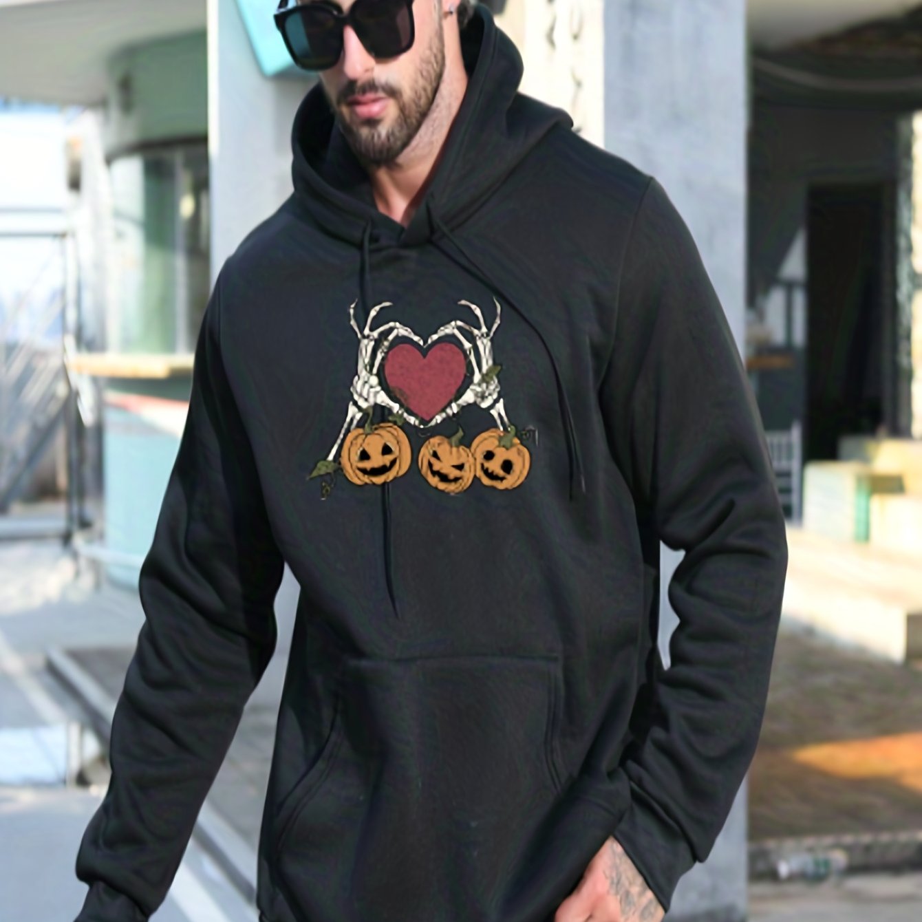 Halloween Theme Pumpkin Print, Hoodies For Men, Graphic Sweatshirt With ...