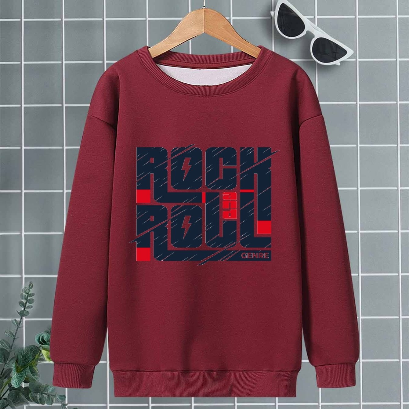 Rock And Roll Letter Print Sweatshirt For Boys Casual - Temu Australia