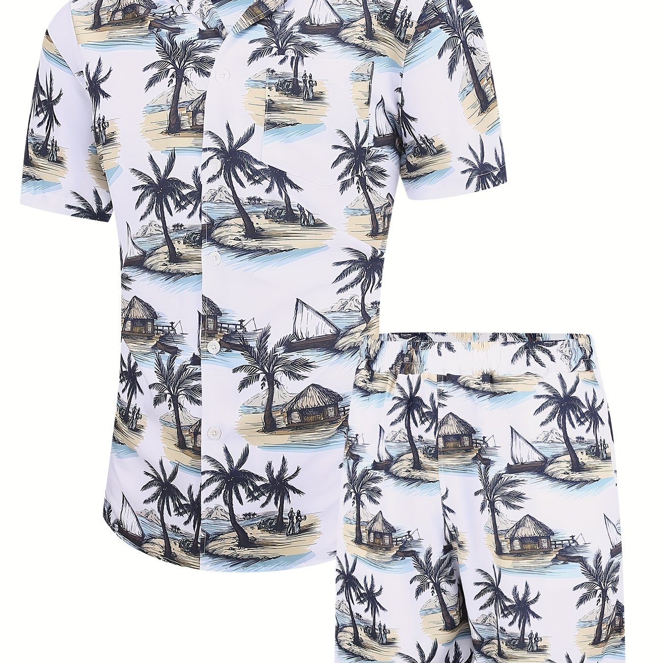 Men's Tropical Coconut Trees Print Shirt Shorts Set Summer - Temu Australia