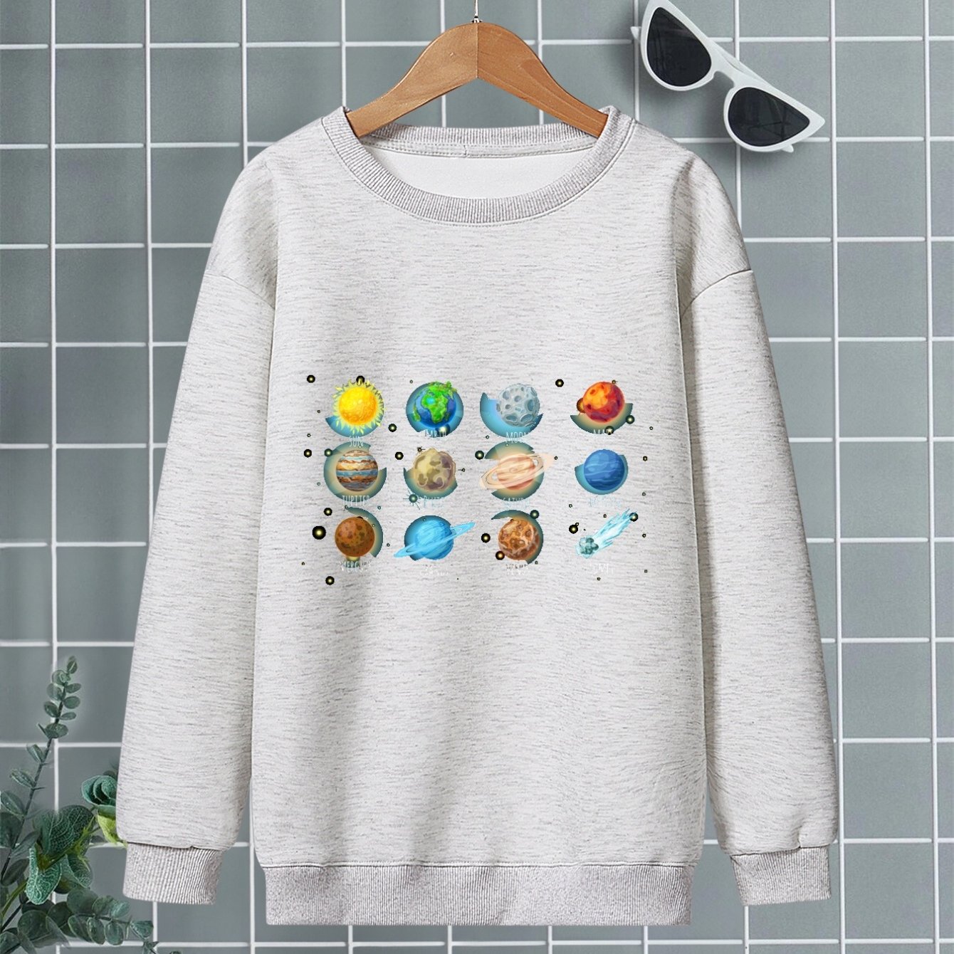 Cartoon Planet Pattern Kids Sweatshirt Solar System Themed Long Sleeve ...