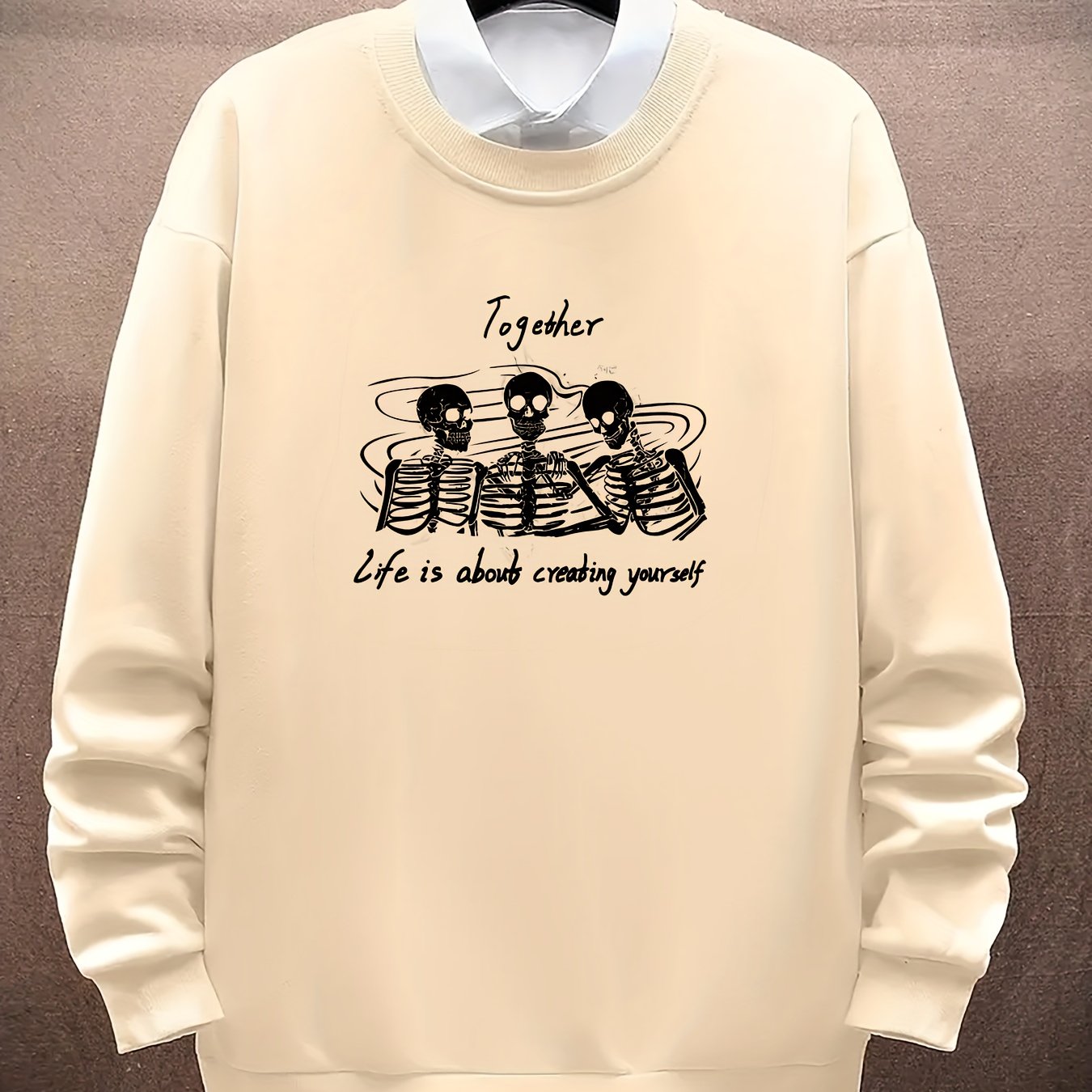 Skulls Print Trendy Sweatshirt, Men's Casual Graphic Design Crew Neck ...