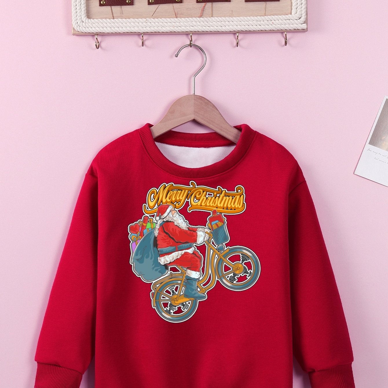Santa Claus Riding Bicycle Cartoon Print Kids Girl's - Temu Australia
