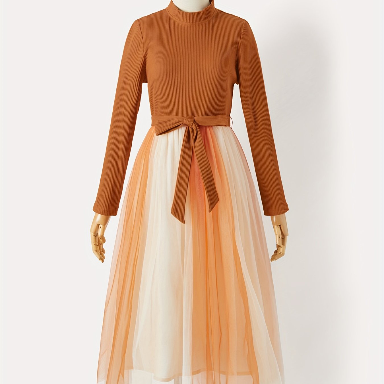 Long Sleeve Mesh Dresses Family Matching Belted Color - Temu Canada