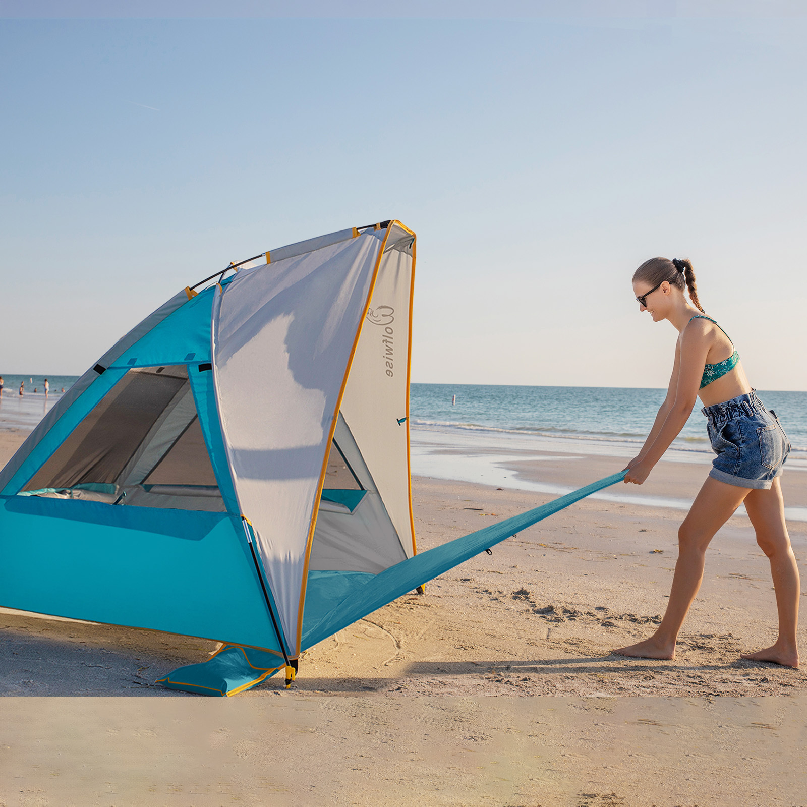 6 7 Person Portable Beach Tent Upf 50 Sun Shade Umbrella With ...