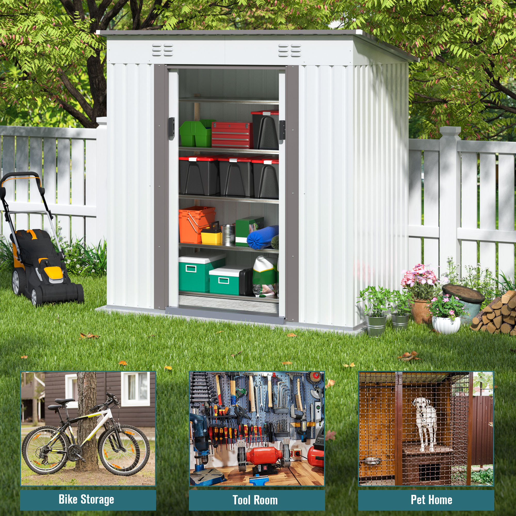 Outdoor Storage Shed Metal Tool Shed Vents Lockable Door - Temu