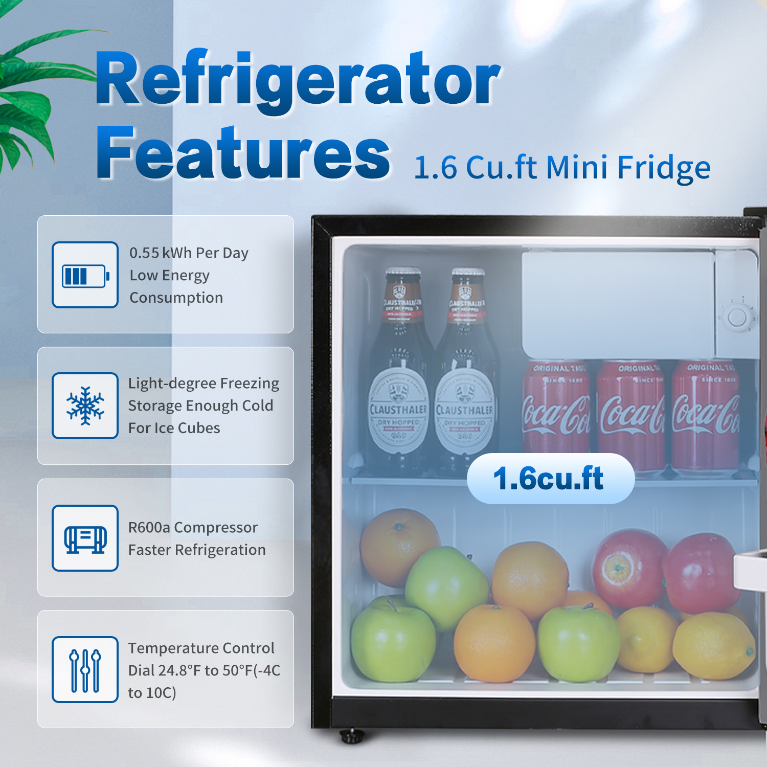 Mini Fridge With Freezer, 1.6 Cu.ft Mini Refrigerator, , Mini Fridge ...