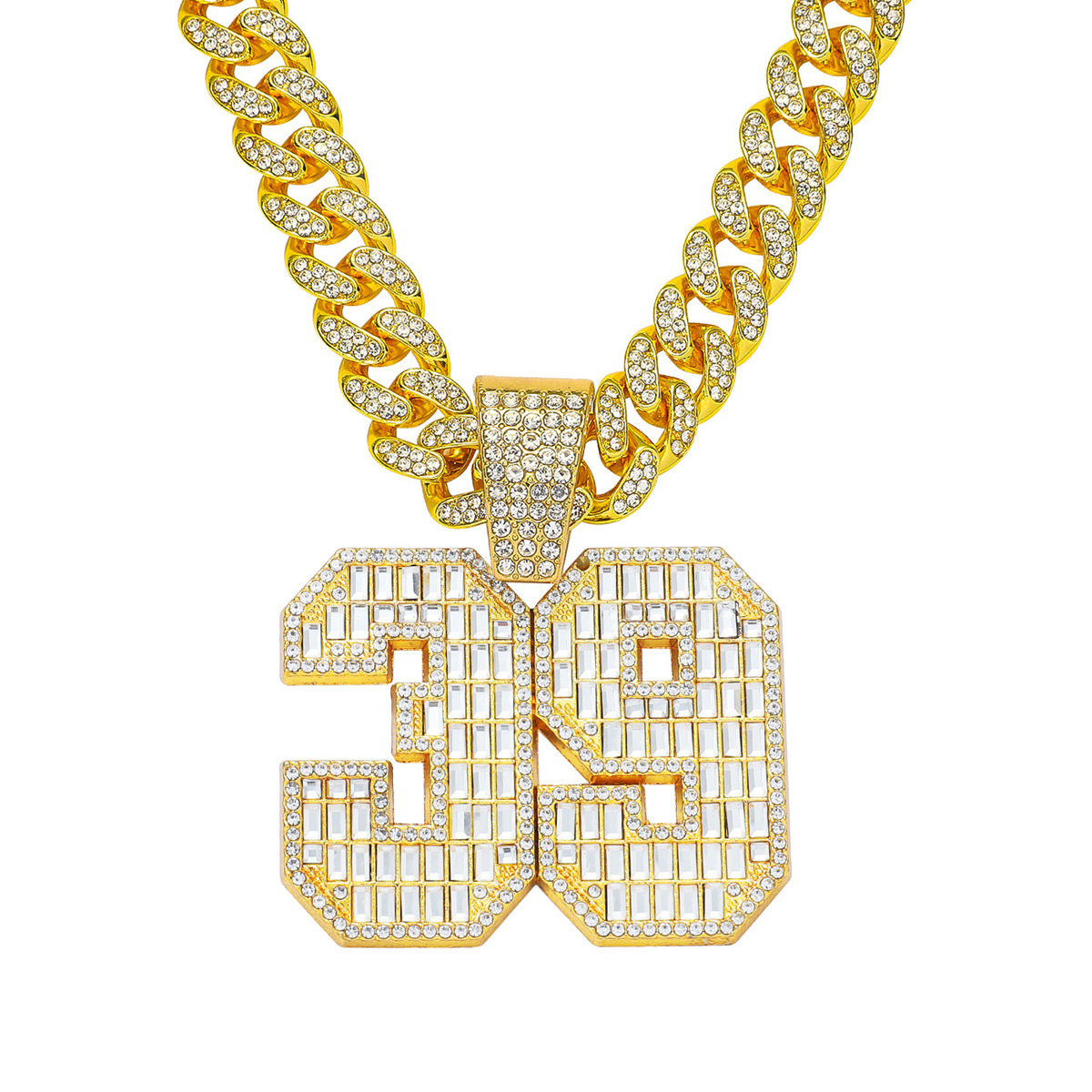 Golden Silver Digital Pendant Rhinestones Cuba Chain Men - Temu