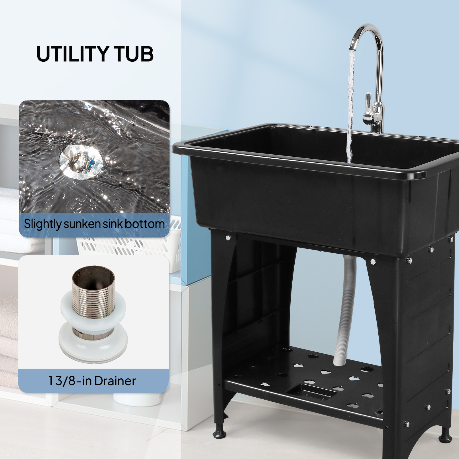 freestanding utility sink faucet laundry tub sink storage - Temu
