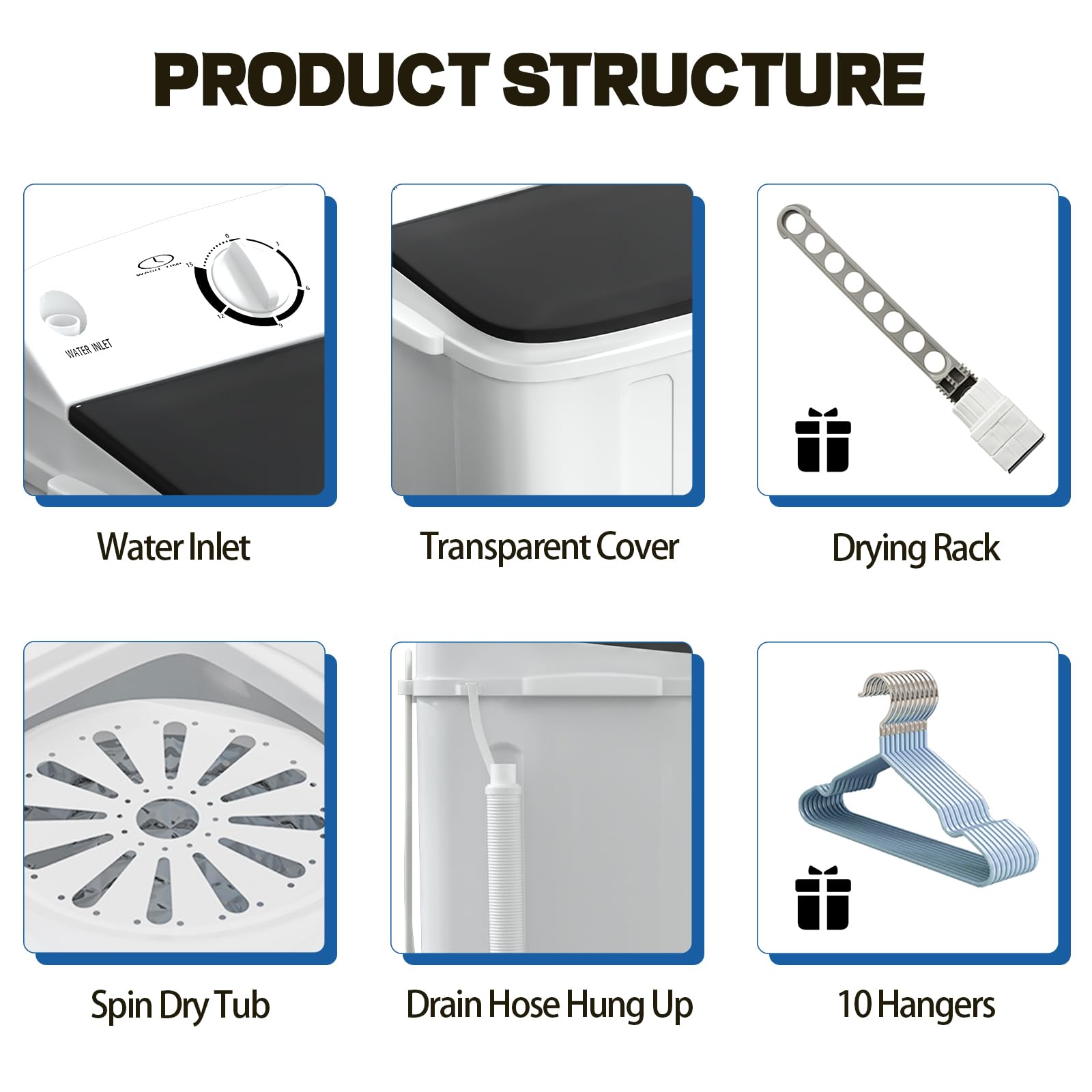 Portable 18lbs Washing Machine With 11lbs Washer, 7lbs Spinner, And ...