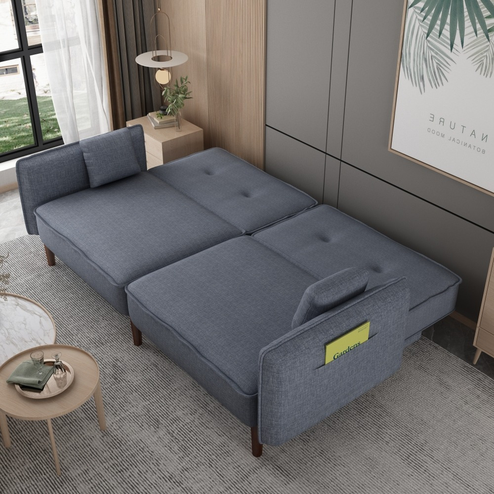 Futon Sofa Bed Solid Wood Grey Fabric Made High - Temu