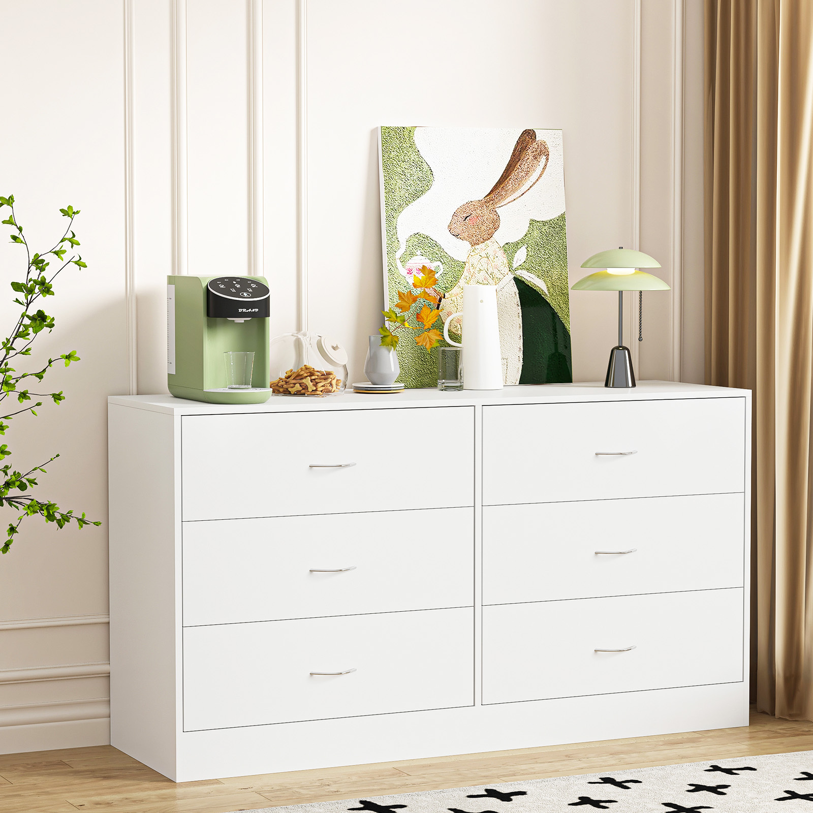 6 Drawer Double Dresser Wide 6 Chest Of Drawers For Living Room Bedroom ...