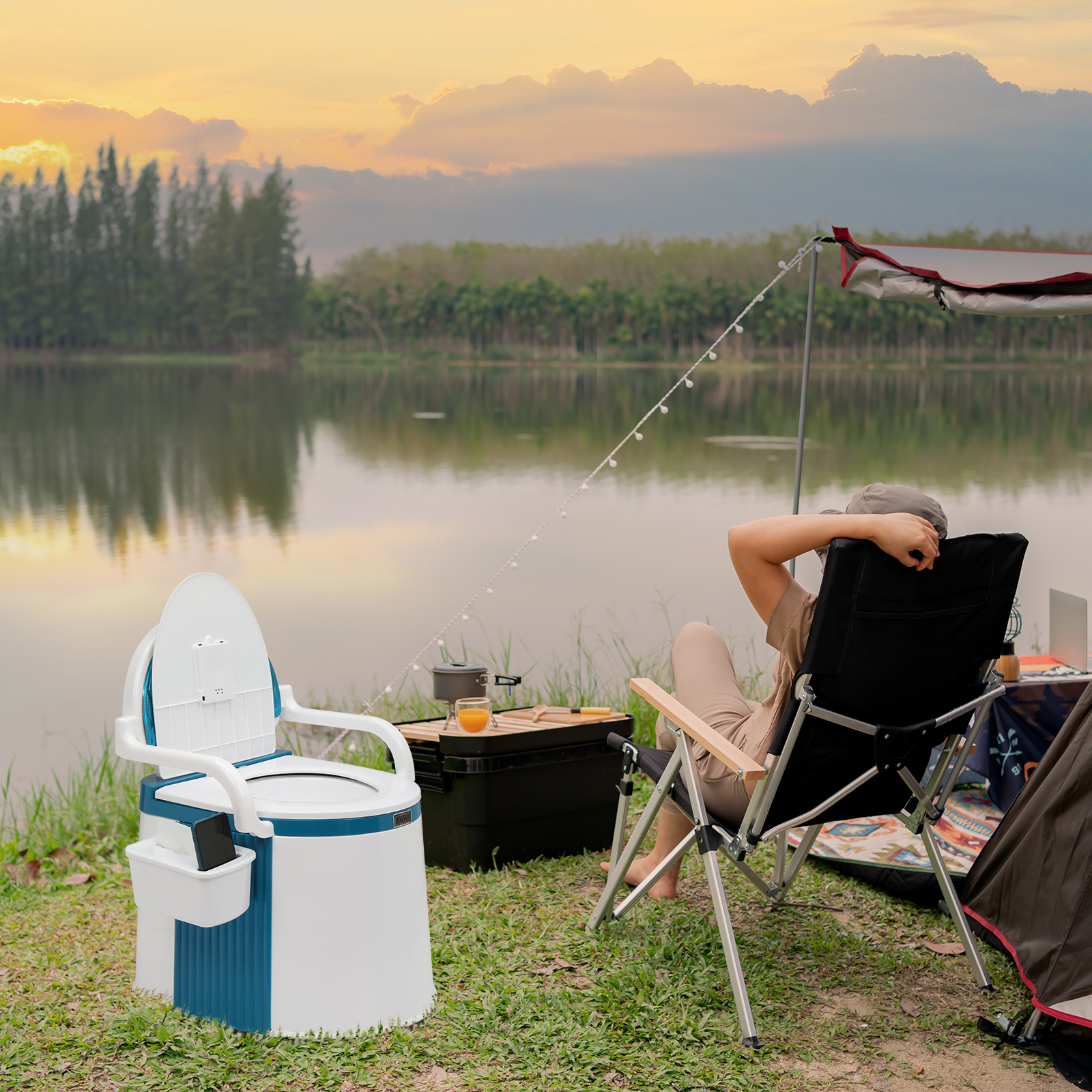 Portable Toilet 20 7 L X 16 7 W X 15 H Back Handrail Design Commode ...