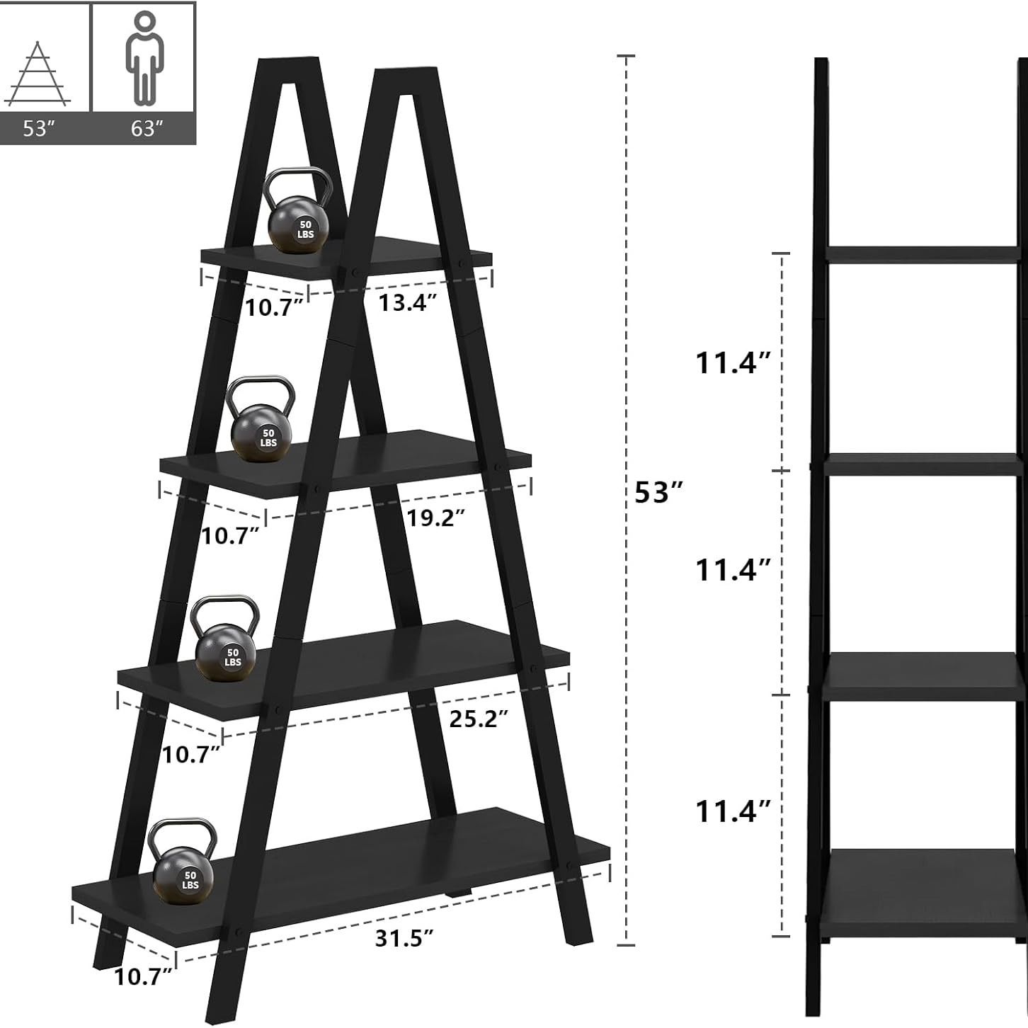 Book Shelf, 4 Tier A-shaped Industrial Metal Ladder Bookcase, Standing ...