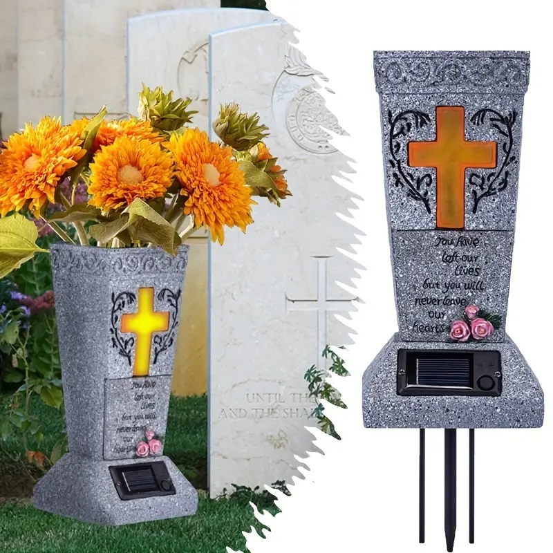 solar cemetery grave vase led fresh/artificial flowers - Temu