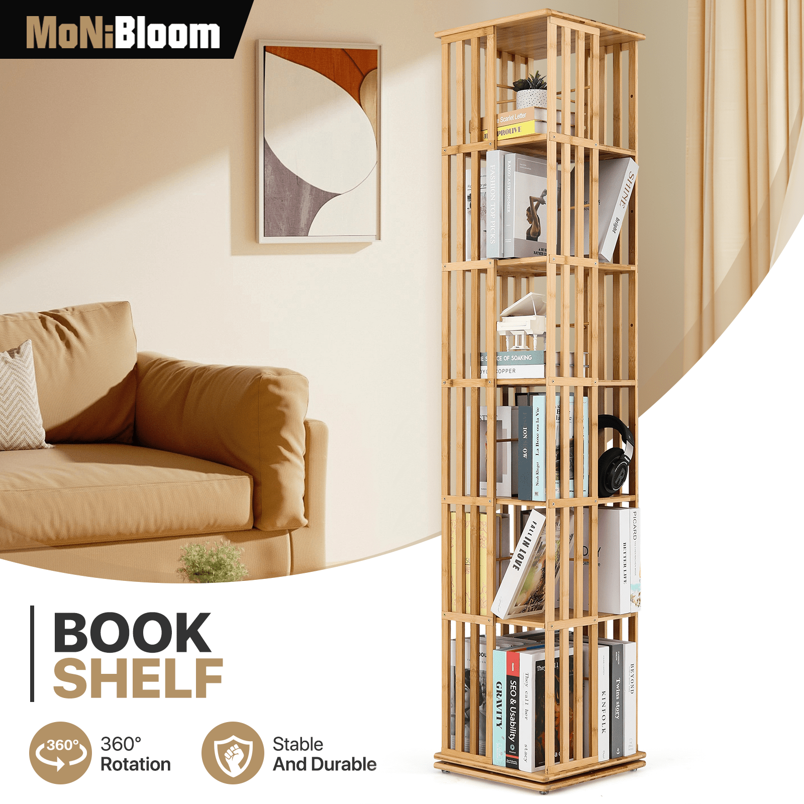 6 tier rotating bookshelf sold on Temu United States