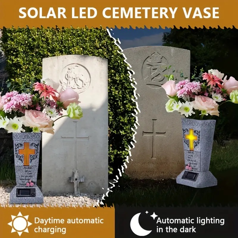 solar cemetery grave vase led fresh/artificial flowers - Temu