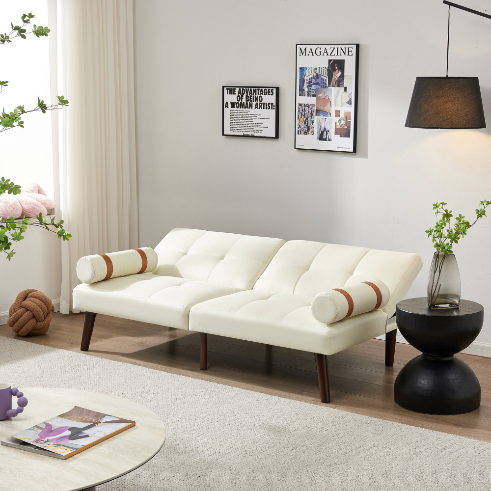Convertible Sofa Bed Futon With Solid Wood Legs Linen Fabric Ivory - - Temu