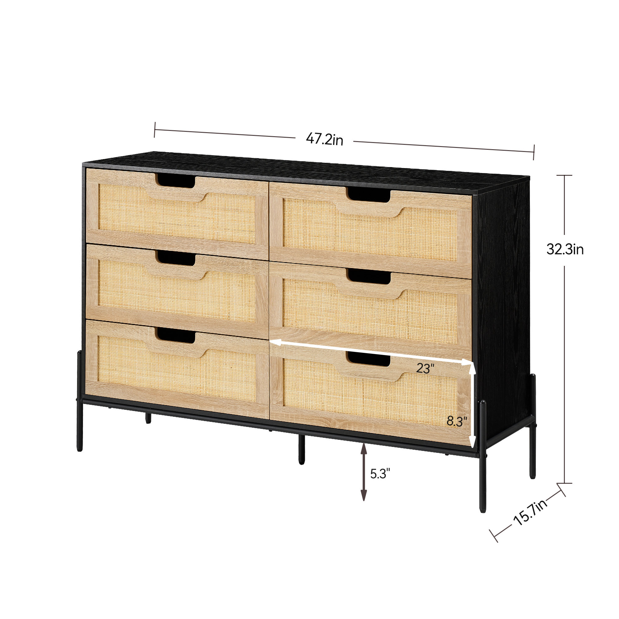 Natural Rattan 6 Drawer Dresser Wooden Chest Drawer - Temu