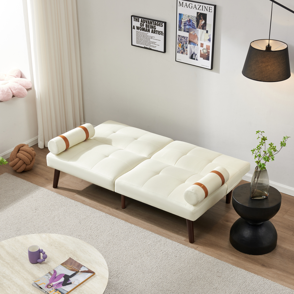 Convertible Sofa Bed Futon With Solid Wood Legs Linen Fabric Ivory - - Temu