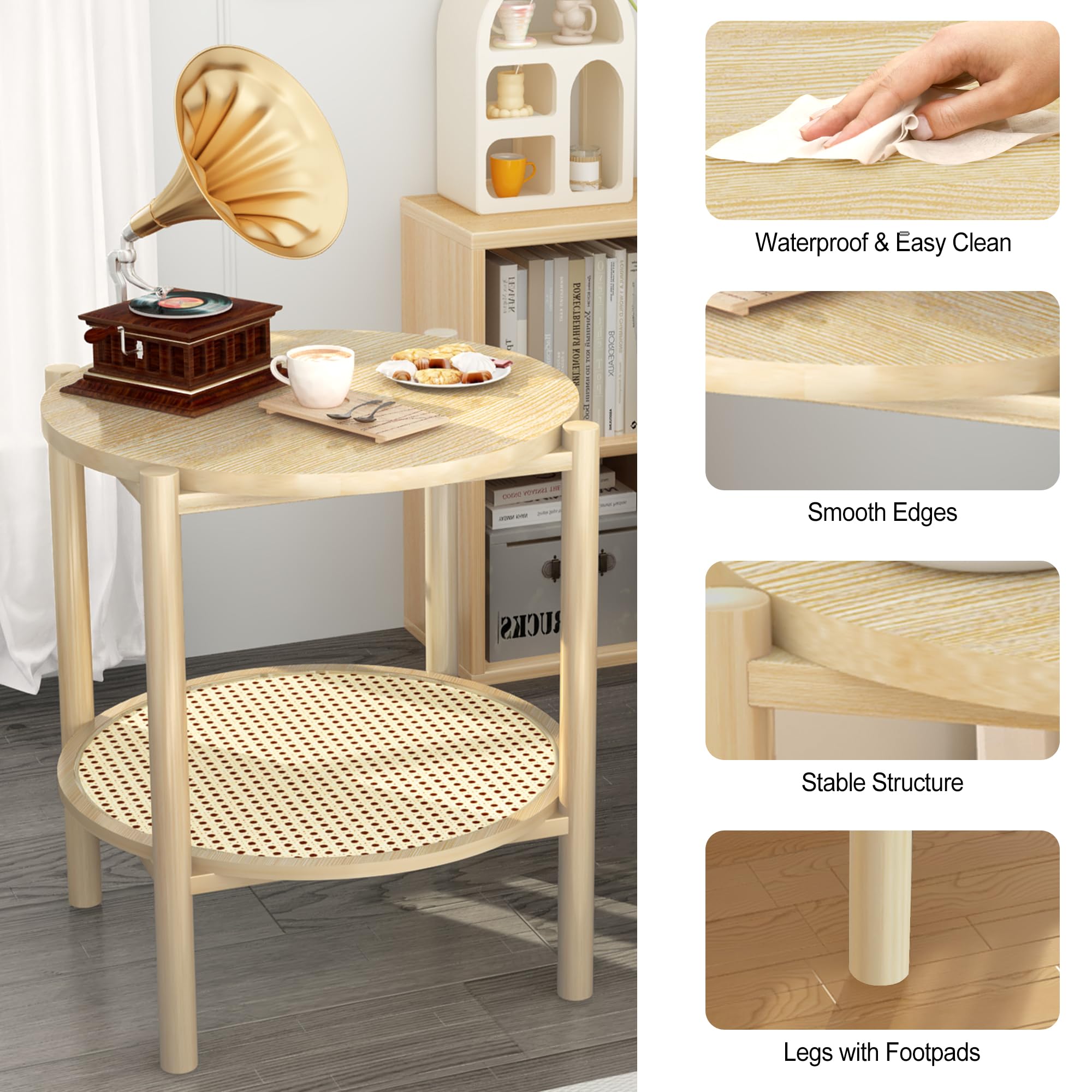 Boho Style 2 Level Round Coffee Table Small Bedside - Temu