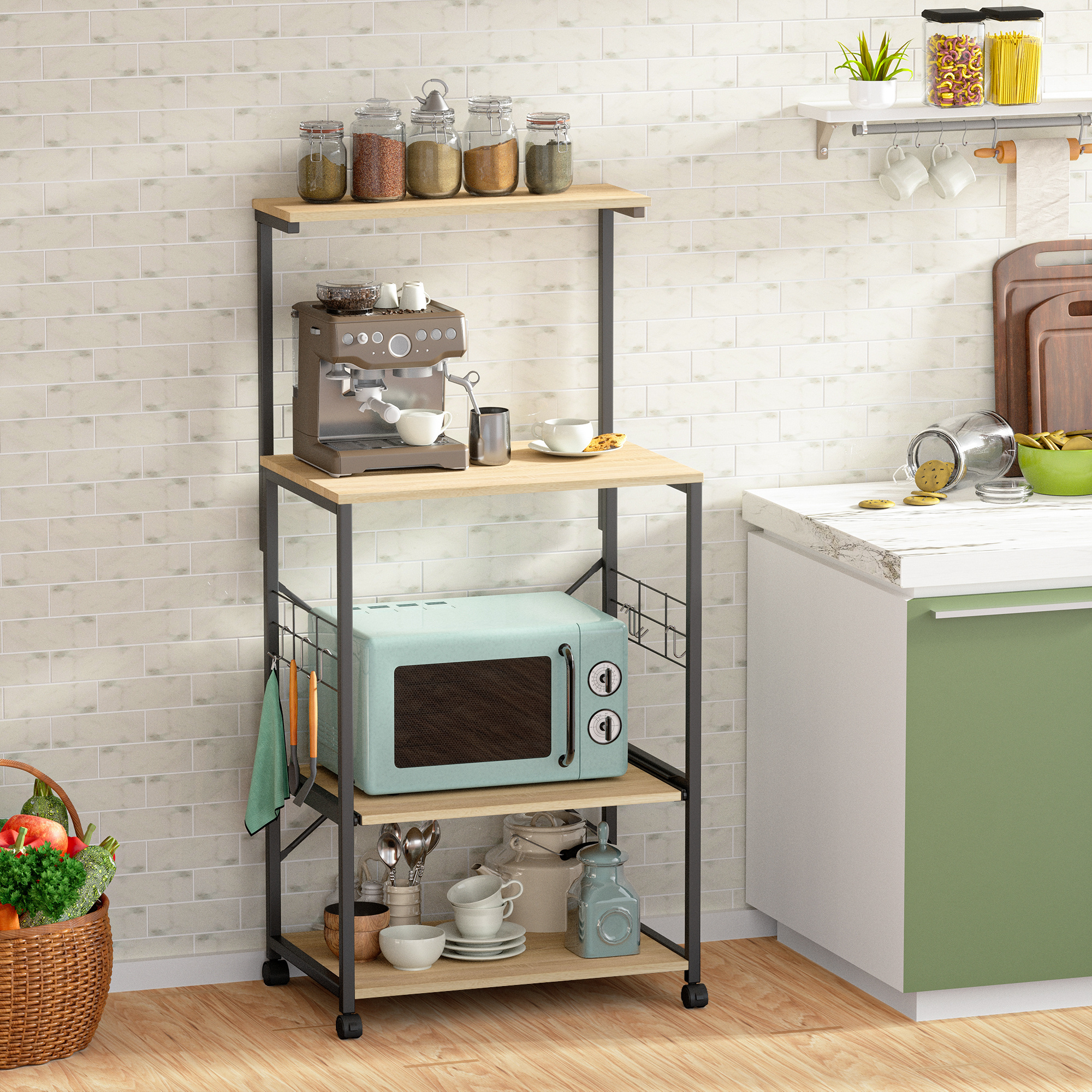 Bakers Rack 4 tier Microwave Stand Coffee Bar Table Wheels - Temu