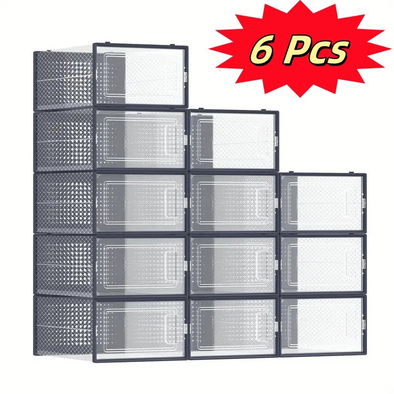Black Thick Transparent Shoe Box Lid Stackable Folding Shoe - Temu